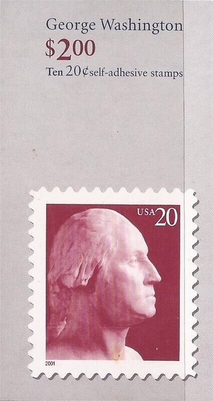 US Stamp - 2001 20c George Washington - 10 Stamp Booklet - Scott #3482a ...