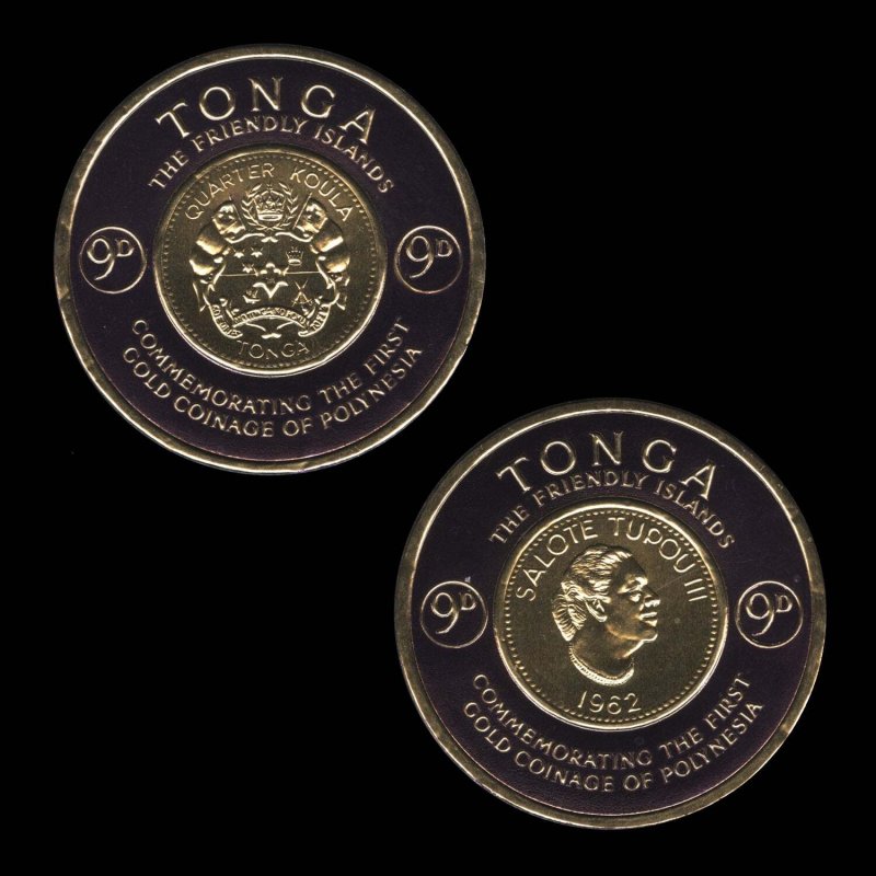 Tonga 1963 (Trial) 9d Gold Coinage Commemoration, violet border ...
