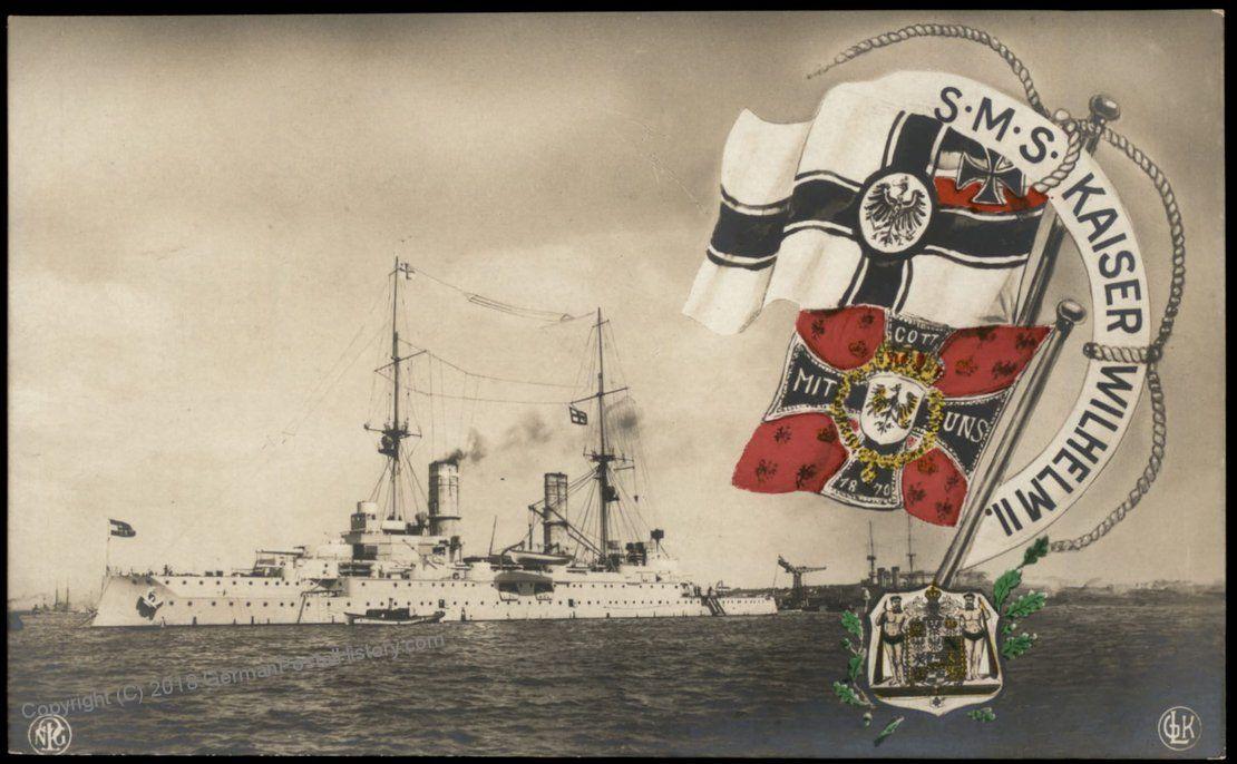 German WWI Navy SMS Kaiser Wilhelm II RPPC Color Flag 76013 / HipStamp