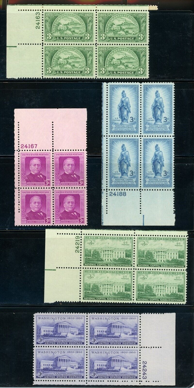 US Stamp #987-997 - Lot of 1950 Issues - Plate Blocks of 4 - MNH ...
