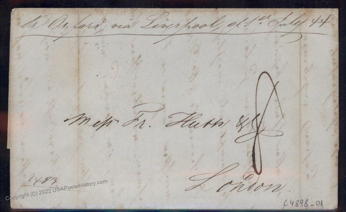USA 1844 London Schumacher NY Forwarding Agent England Cover Liverpool ...