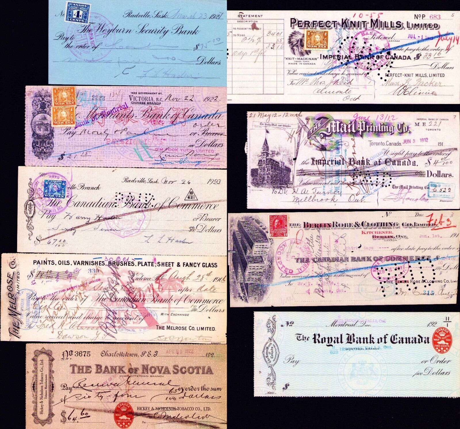 9 Canada Bank Checks Most With Revenue Stamps | Canada, General Issue ...