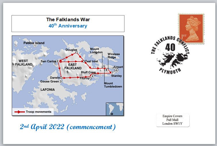 GB 2022 40th anniversary falklands war militaria maps postcard #2 ...
