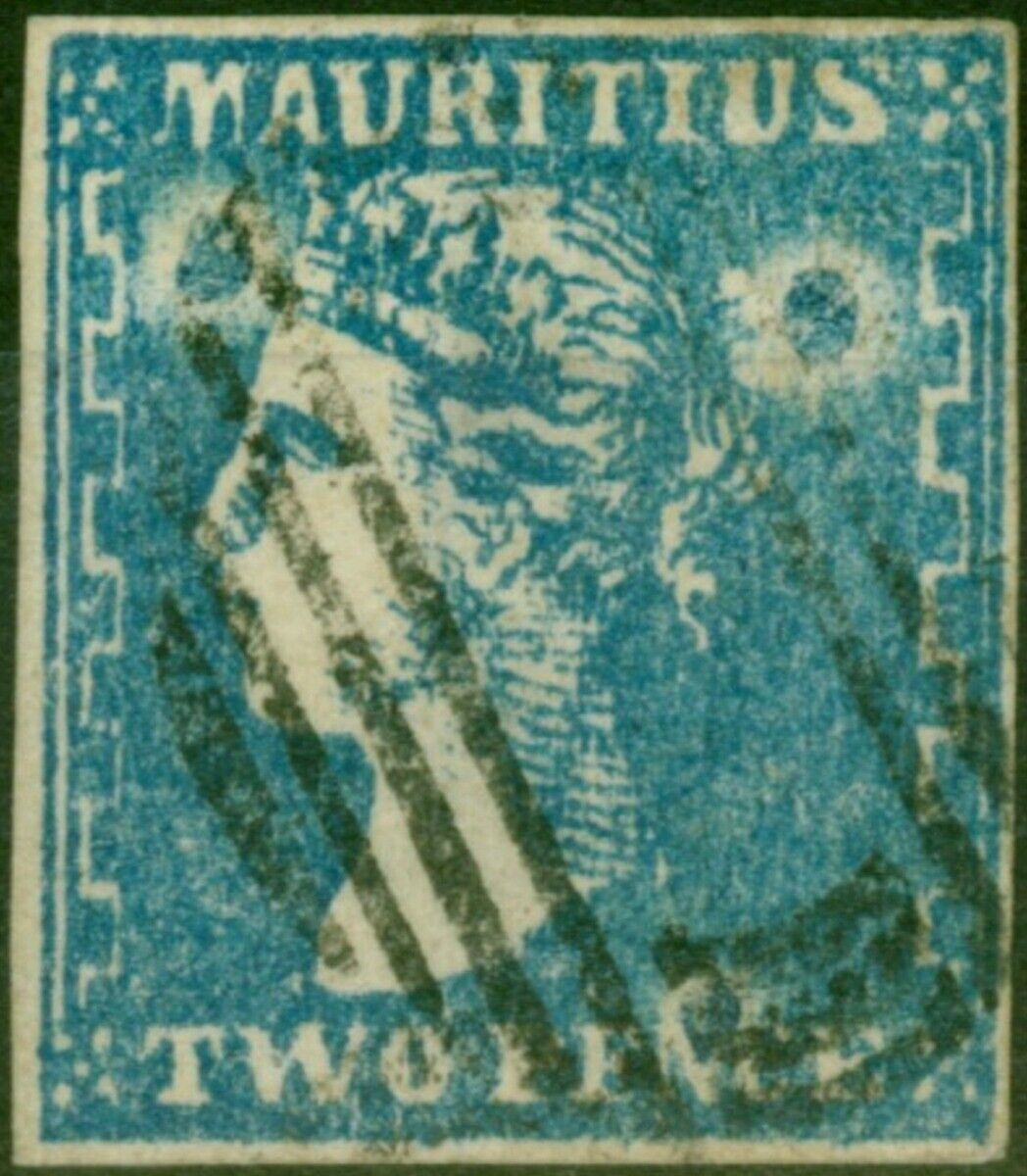 Mauritius 1859 2d Blue SG43aVar '2 Coloured Ring Flaws' Good Used Small ...