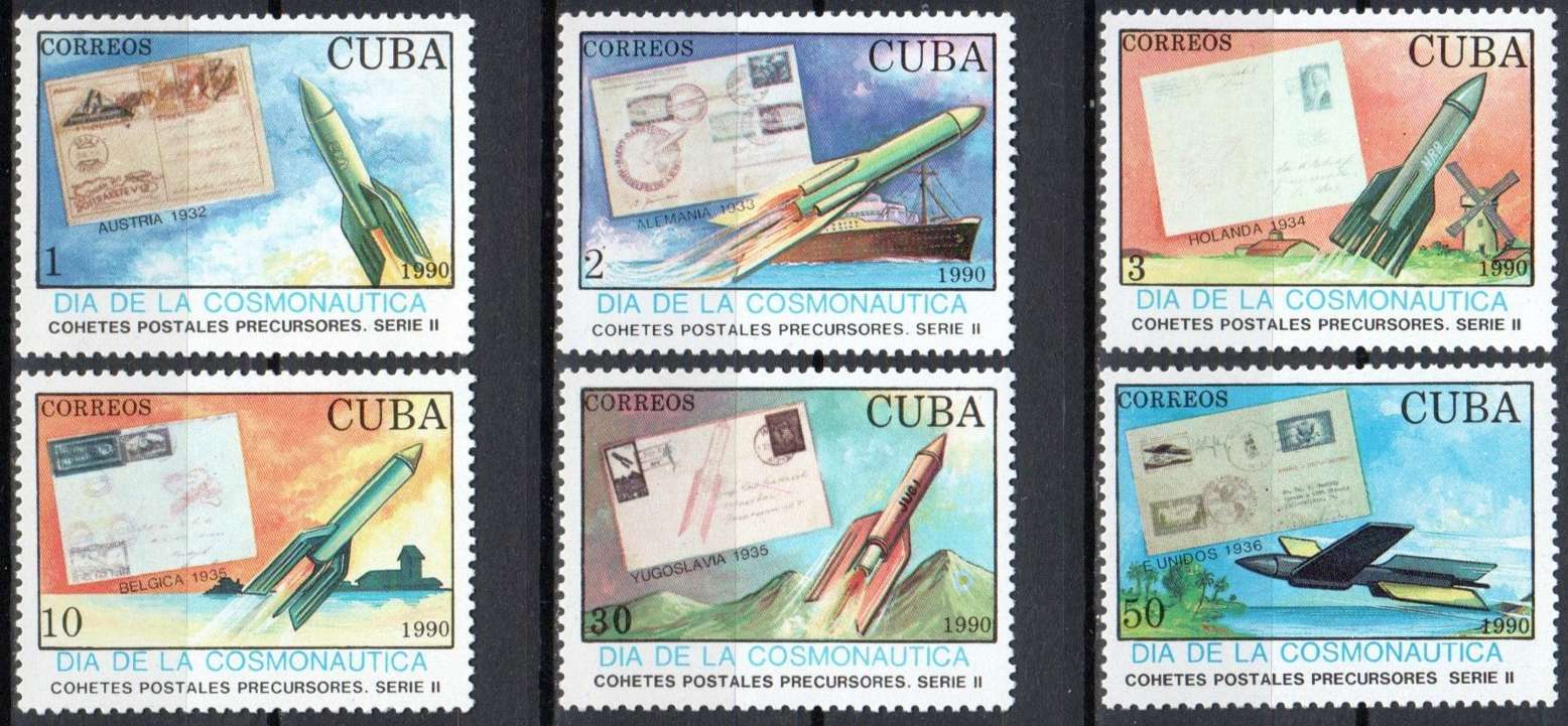 CUBA Sc# 3207-3212 POSTAL ROCKET Cosmonauts Space CPL SET of 6 1990 MNH ...