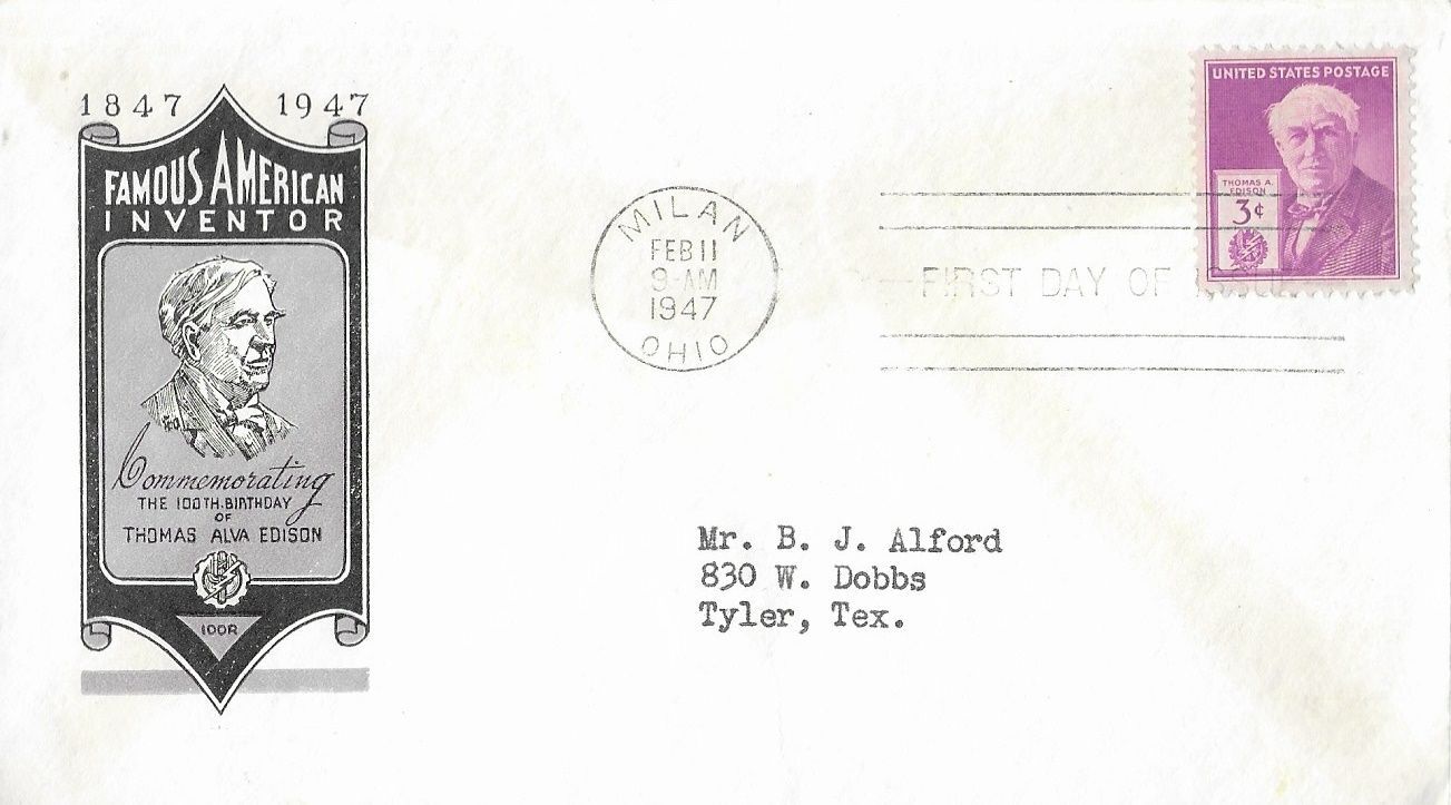 1947 FDC, #945, 3c Thomas A. Edison, Ioor | United States, General ...