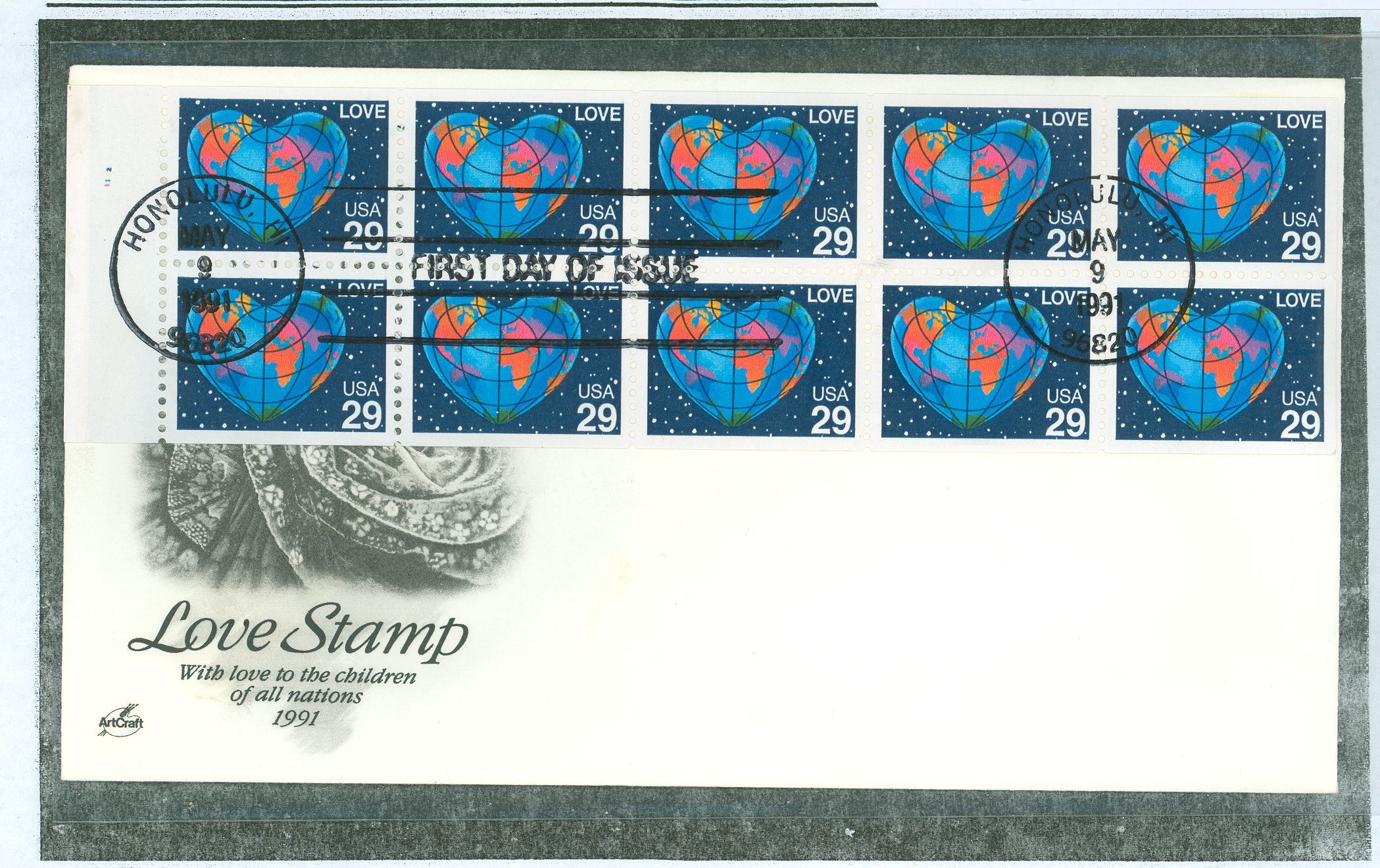 US 2536a Love stamp booklet pane of 10 on unaddressed FDC with Artcraft ...