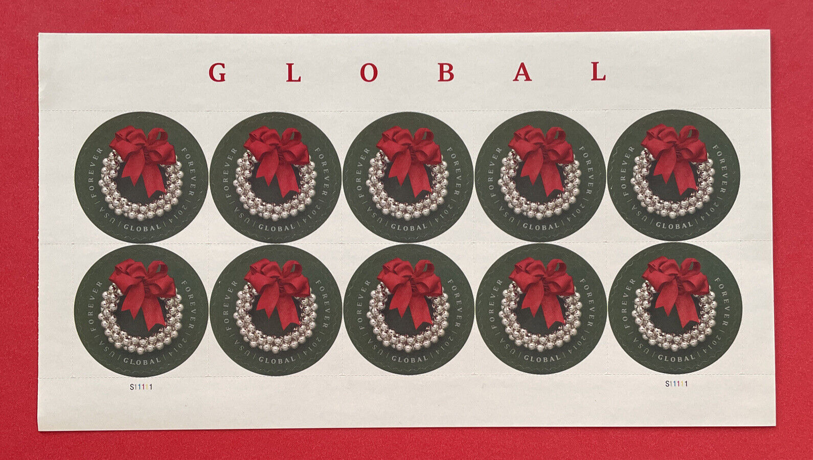 4936 SILVER BELLS GLOBAL FOREVER Pane of 10 US Forever Stamps MNH 2014 ...