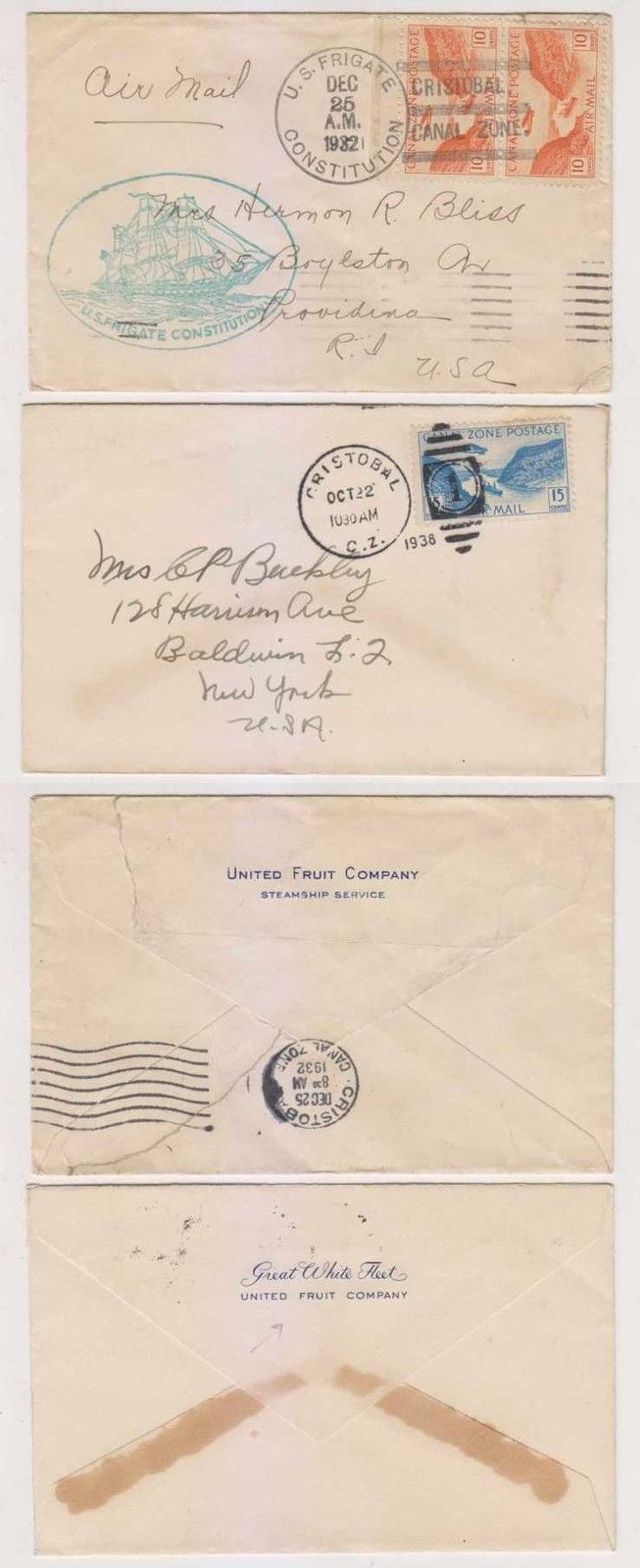 Canal Zone 1932-38 Sc C9 Pair & C10 Covers US Frigate Constitution ...
