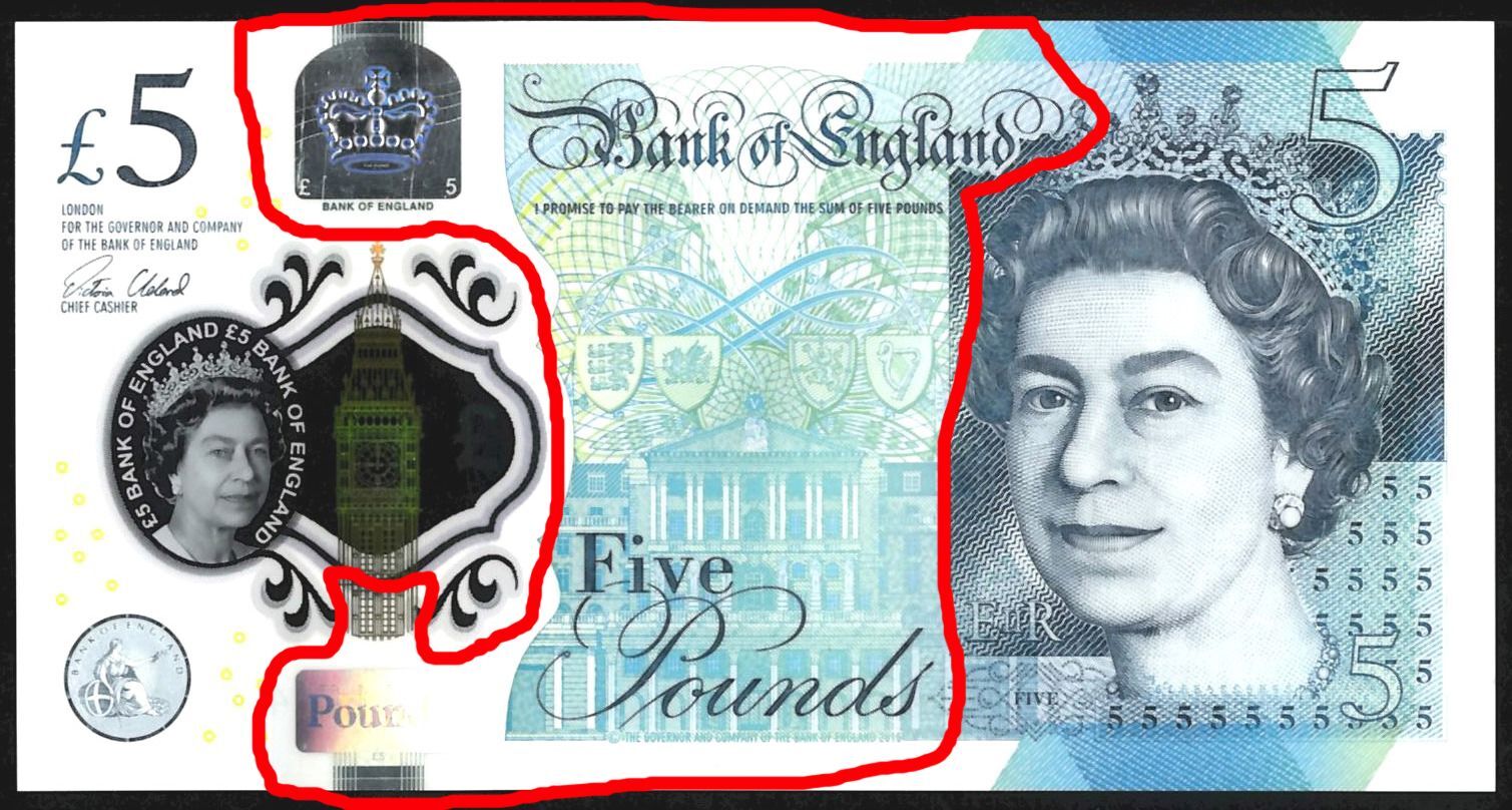 GB Bank of England 5 Pounds banknote P-394 circulated, rare MISSING ...