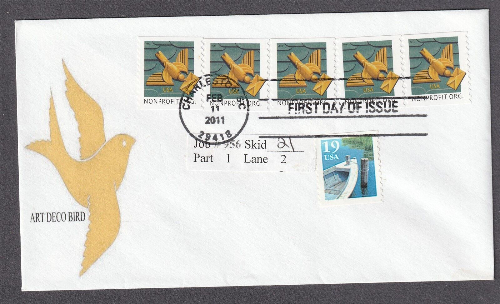 FDC PNC 5c Art Deco Bird P1111 US 4495 w/Label from Core of 3000 Stamp ...