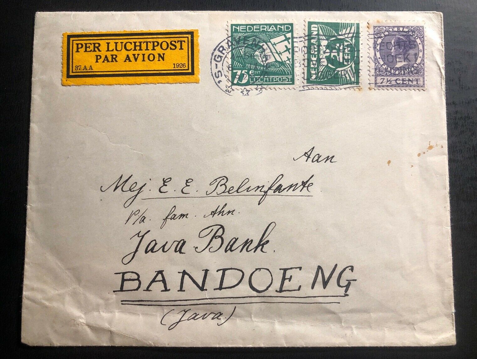 1928 The Hague Netherlands First Flight Cover FFC To Bandoeng Dutch ...