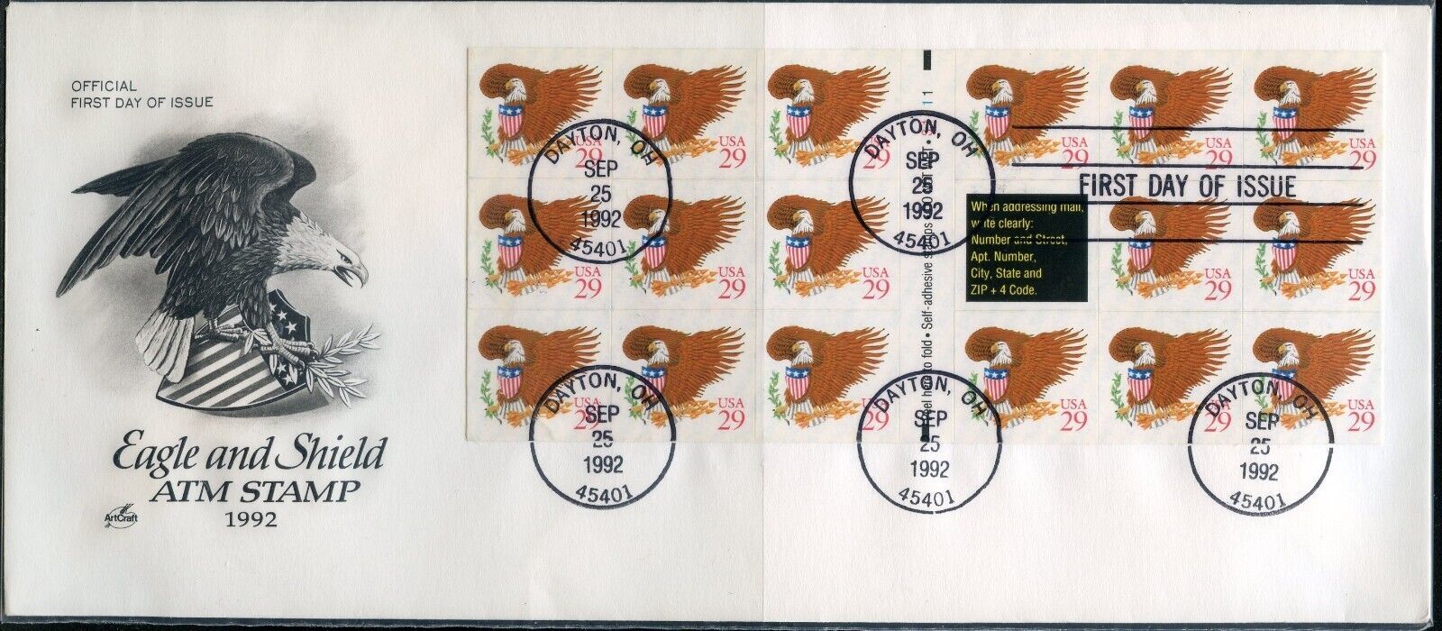 United States Scott #2595A 1992 29c Eagle & Shield Booklet Pane ...