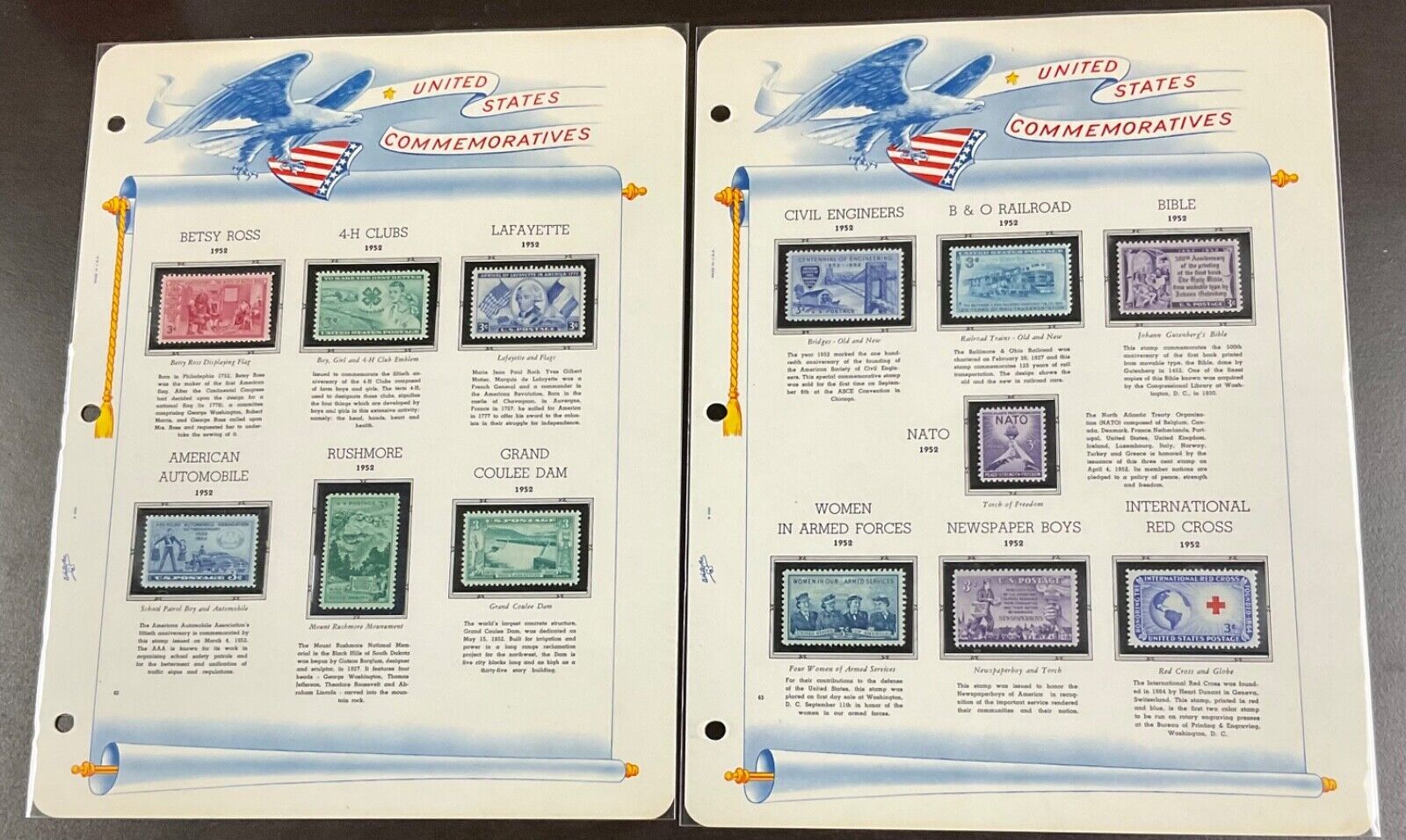 US Commemorative Year Sets 1952-1959 on 20 White Ace Pages 102 NH ...