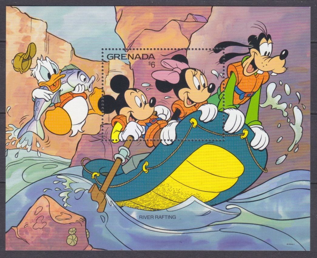 1992 Grenada 2396/B297 Disney Boat on the River Donald, Mickey, Minnie ...