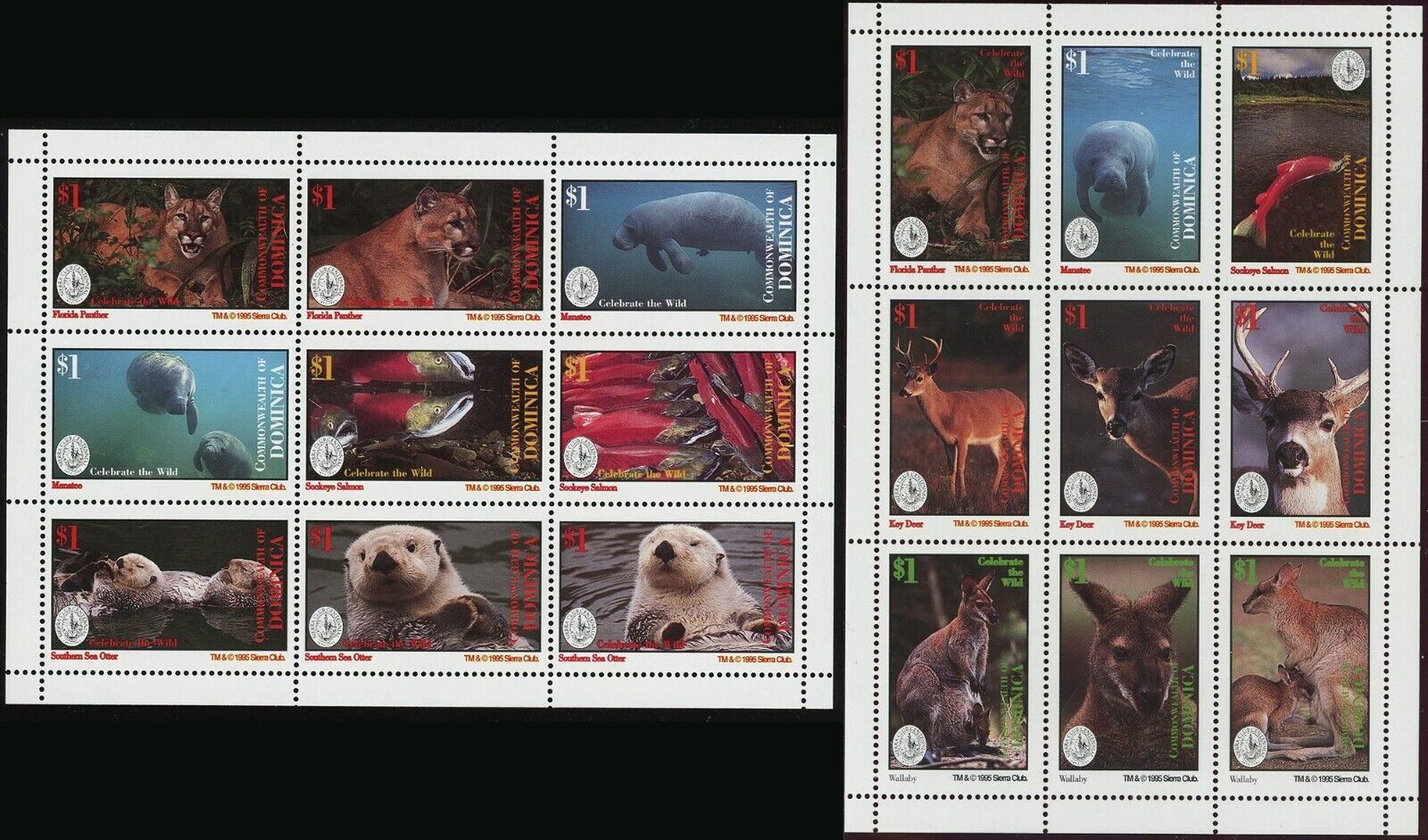 Dominica #1817-1818 Wild Animals Panther Otter Manatee Miniature Sheets ...