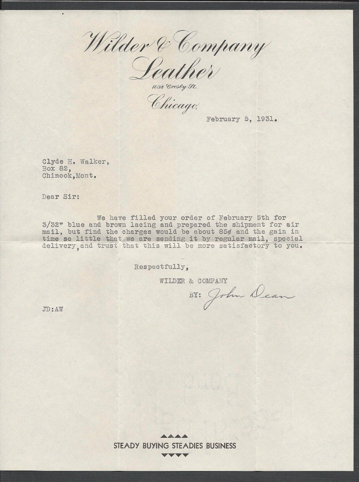 1931 Cover Chicago IL Wilder & CO Leather Goods INC W/Letter & Invoice ...
