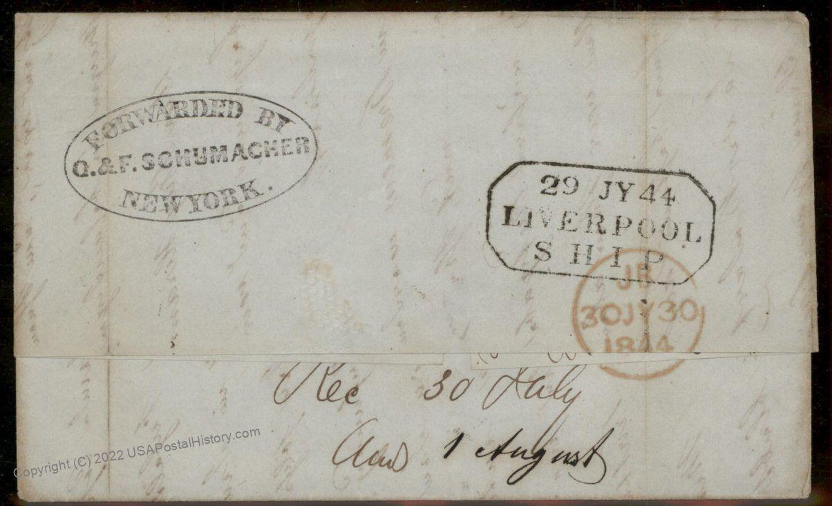 USA 1844 London Schumacher NY Forwarding Agent England Cover Liverpool ...