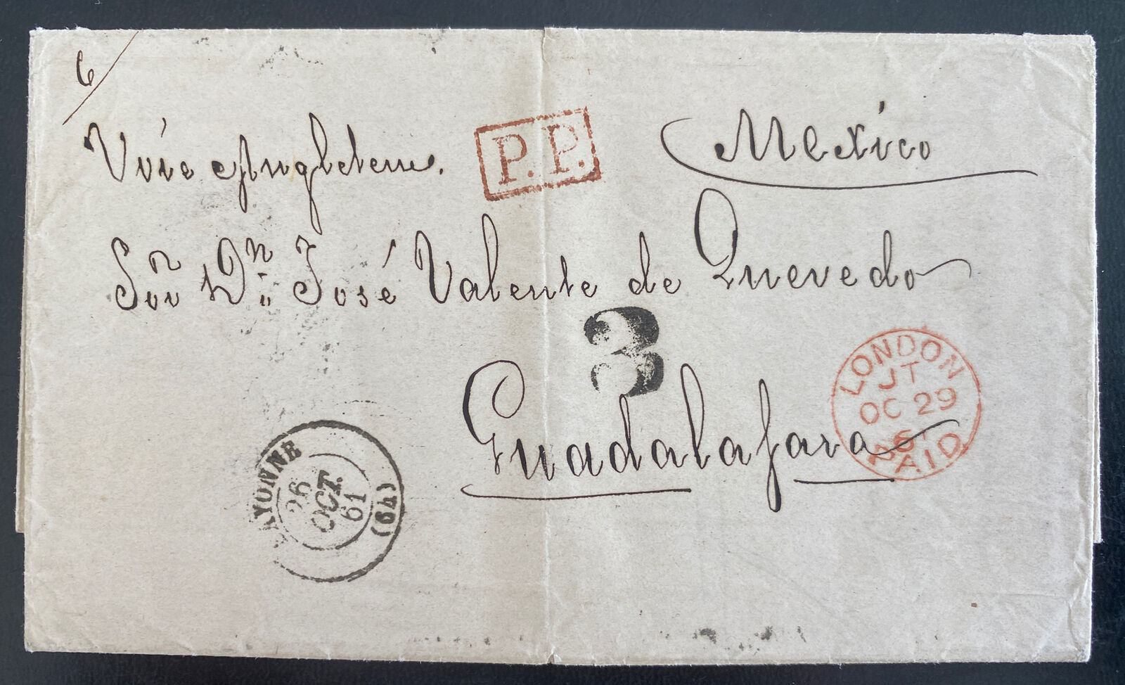 1861 Bayonne France Letter Sheet cover To Guadalajara Mexico Royal Mail ...