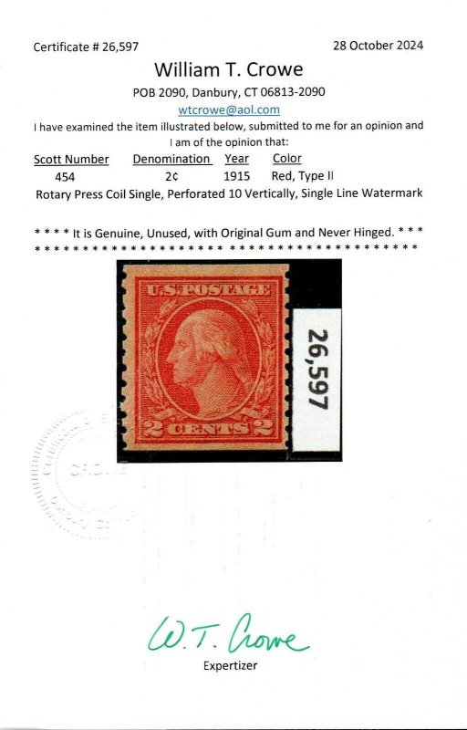 U.S. #454 VF MNH w/ Crowe COA | United States, General Issue Stamp ...