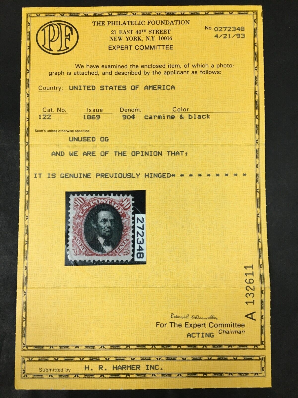 US Stamps #122 Mint OG H Fresh Sound 1 Psag & 2 PF Certs LOT #89729 ...