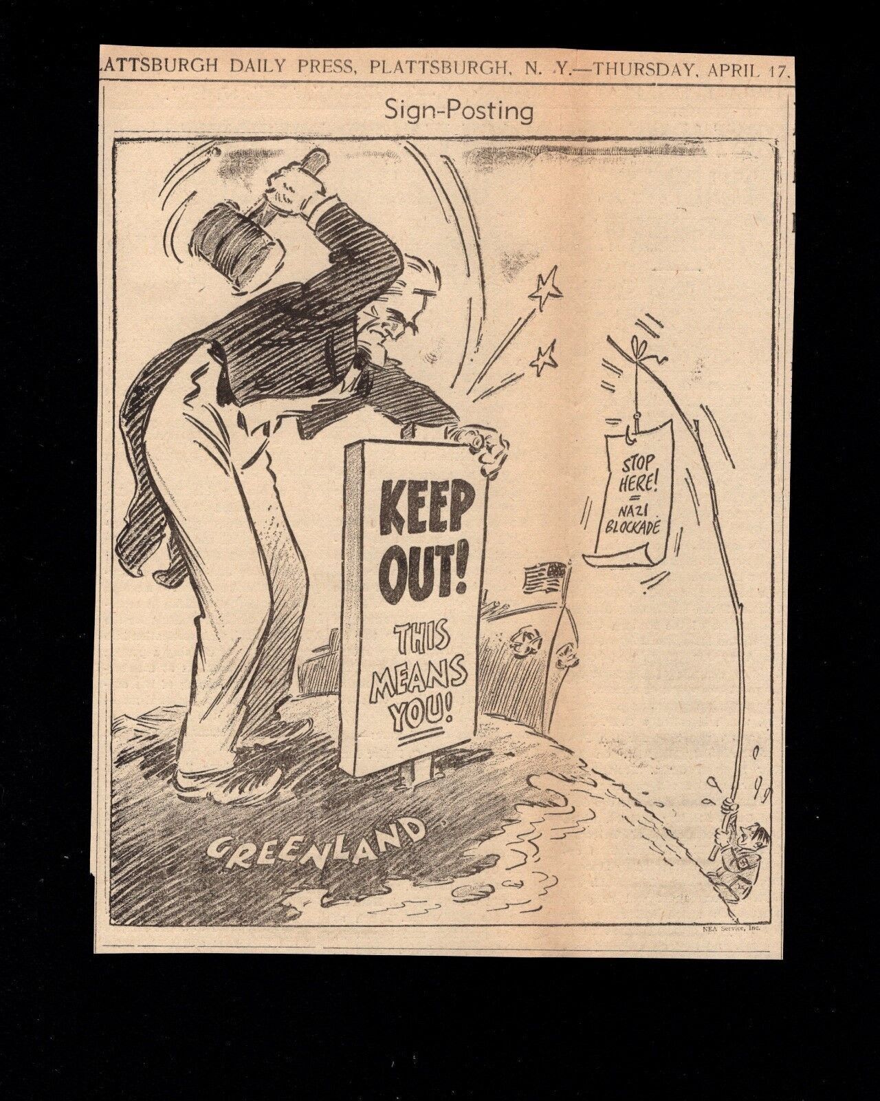 WWII Patriotic Ancillary NEA Service Newspaper Cartoon Hitler Uncle Sam ...