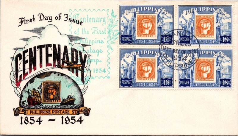 Philippines FDC 1954 - Centenary Phil Postage Stamp - 4x18c Stamp ...