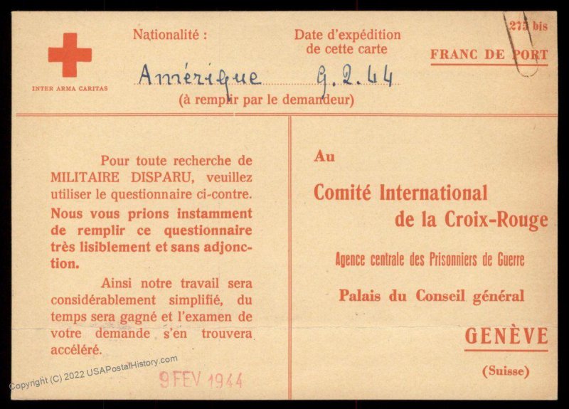 USA 1944 Pacific Japan Fukuoka POW Camp Red Cross Card 89689 ...