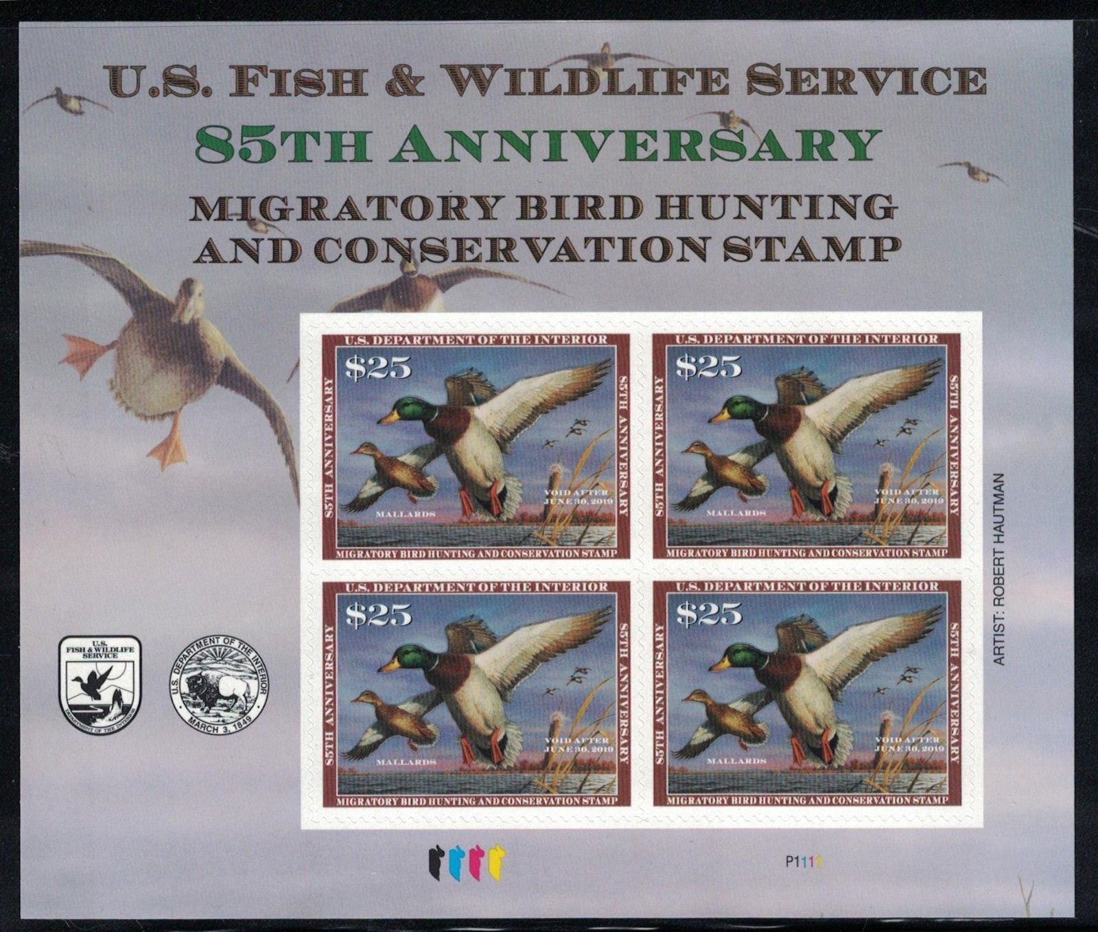 RW85 - Federal Duck Stamp. Plate Block Of 4. Souvenir Sheet. MNH. #02 ...