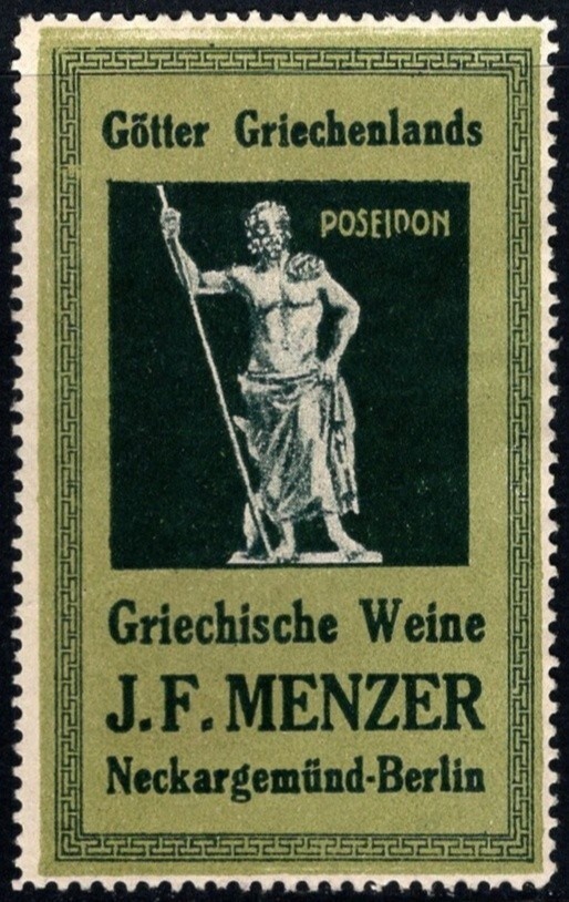 Vintage Germany Poster Stamp Poseidon Greek Wines J.F. Menzer Gods Of ...
