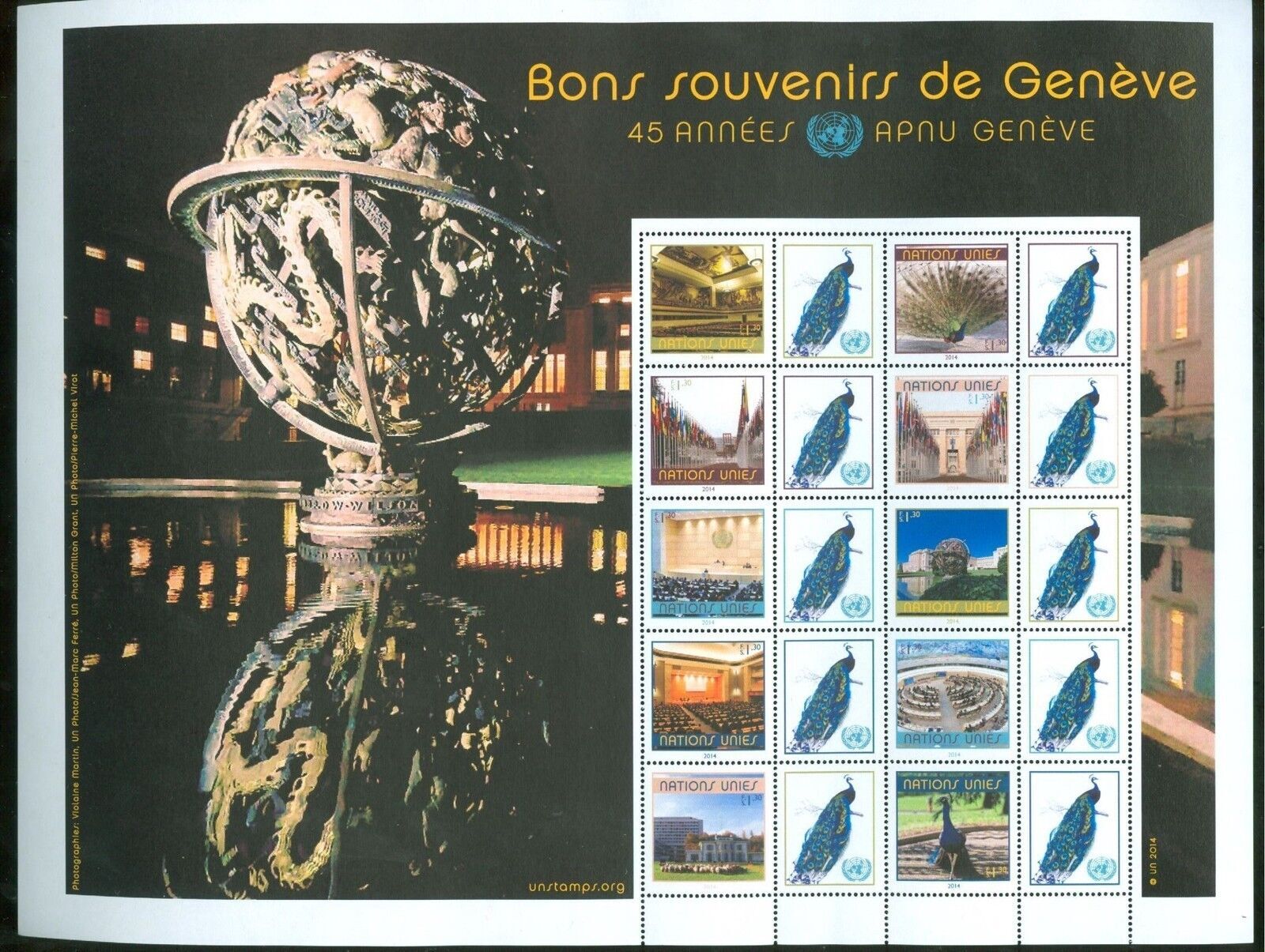 United Nations 45th Anniversary the Geneva Offices Sheet of 10 Stamps ...