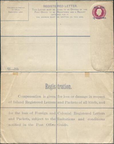 RP38 KGV 4 1/2d Puce Registered Envelope Size H opt 7.5 PIASTRES MQ ...