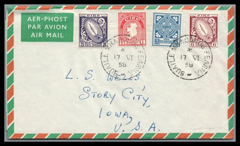 Ireland 1958 Airmail Cover to remote destination Story City Iowa ...