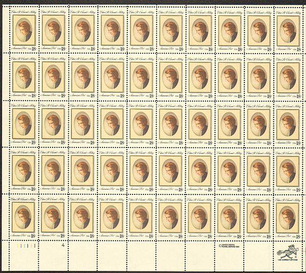 US #1926 Mint Sheet Edna St Vincent Millay Poet / HipStamp