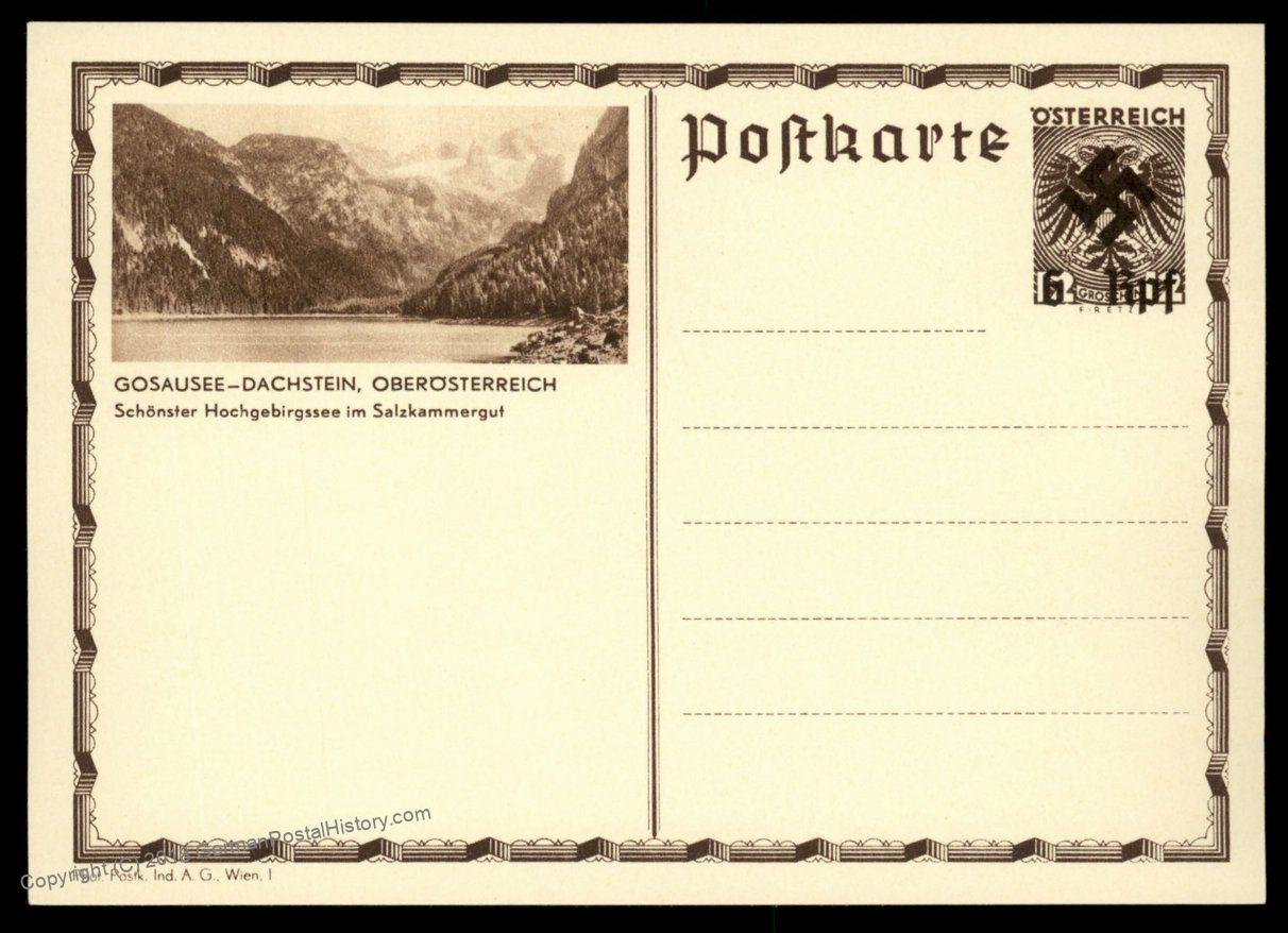 Austria Ostmark Gosausee Postal Card Unissued Swastika Overprint Cover ...