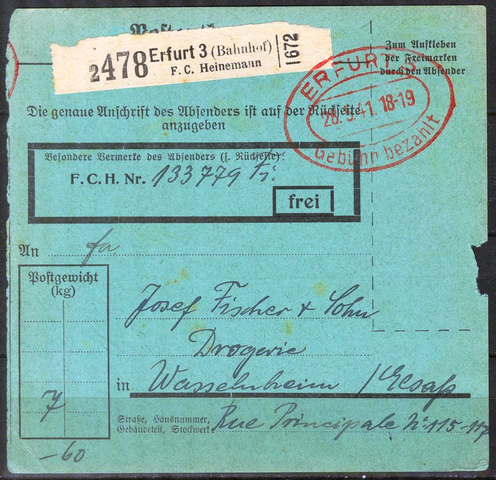 Germany 1941 Military Parcel Receipt Cover 2 478 Erfurt ( Bahnhof ) 3 ...