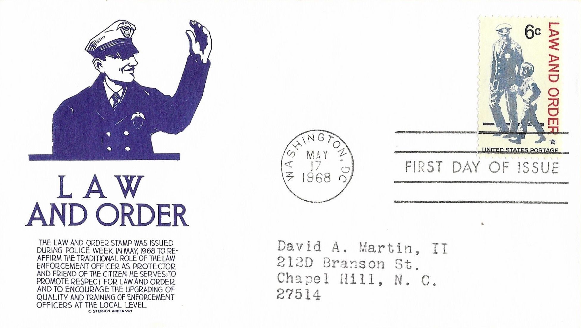 1968 FDC, #1343, 6c Law and Order, Anderson | United States, General ...