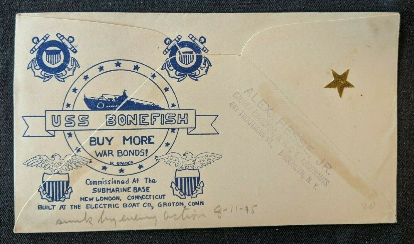 1943 USS Bonefish US Navy Submarine Naval Cover Electric Boat Co ...