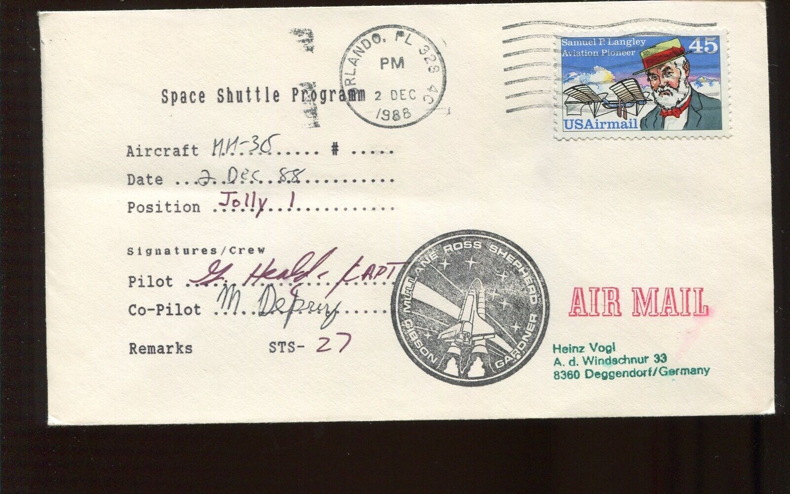 Sts-27 Space Shuttle Helicopter Flight Support Crew Signed & Flown ...