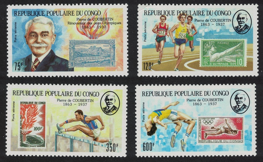 Congo Pierre de Coubertin Olympic games 4v Def 1987 Def SG#1100-1103 ...