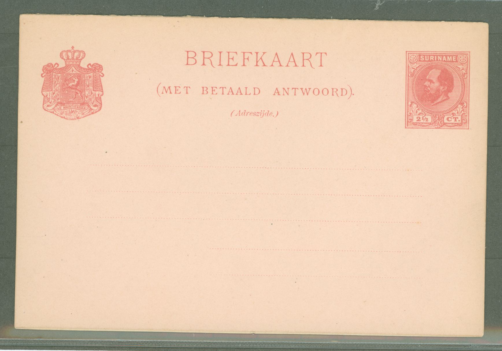 Surinam 1888/89 2 1/2c + 2 1/2c reply card | Worldwide - Other, Postal ...
