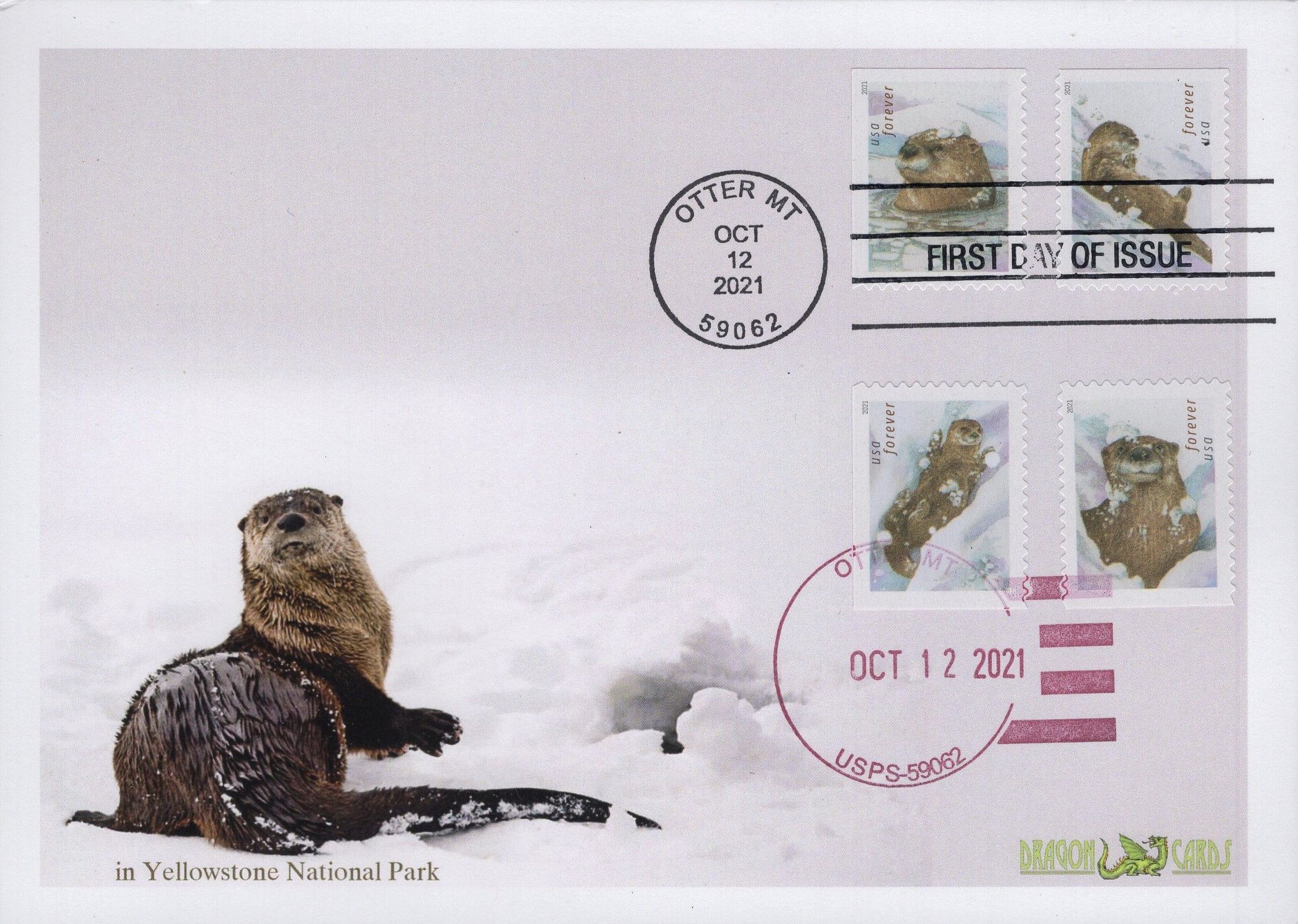 Dragon Cards Printed Dual Combo FDC for the 2021 Otters in Snow Stamps ...