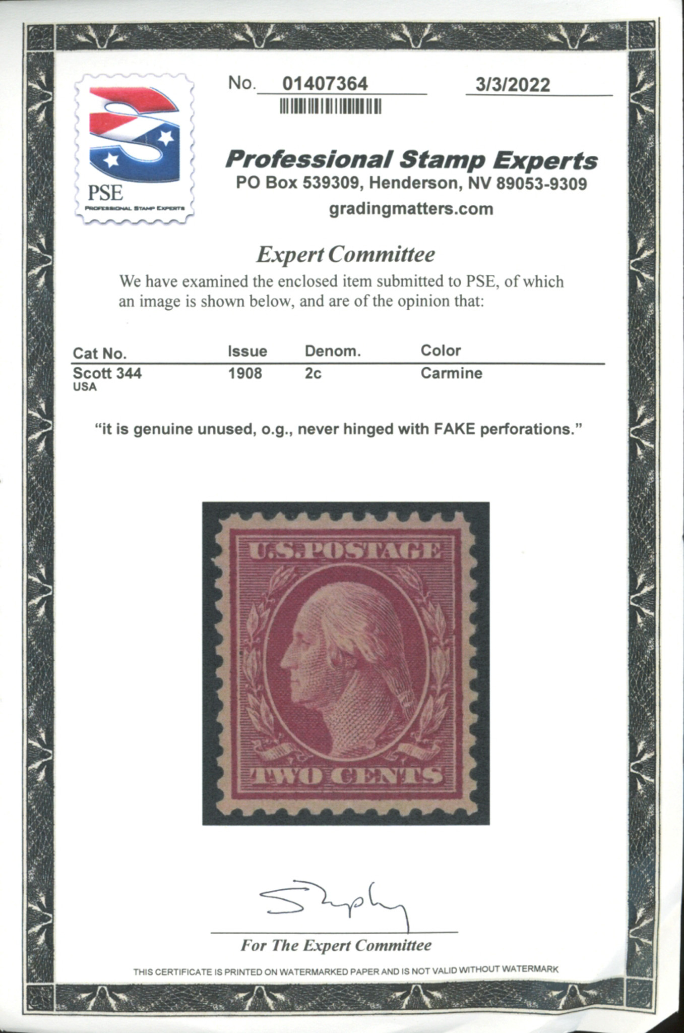 U.S. #344 Mint With PSE Cert OG NH | United States, General Issue Stamp ...