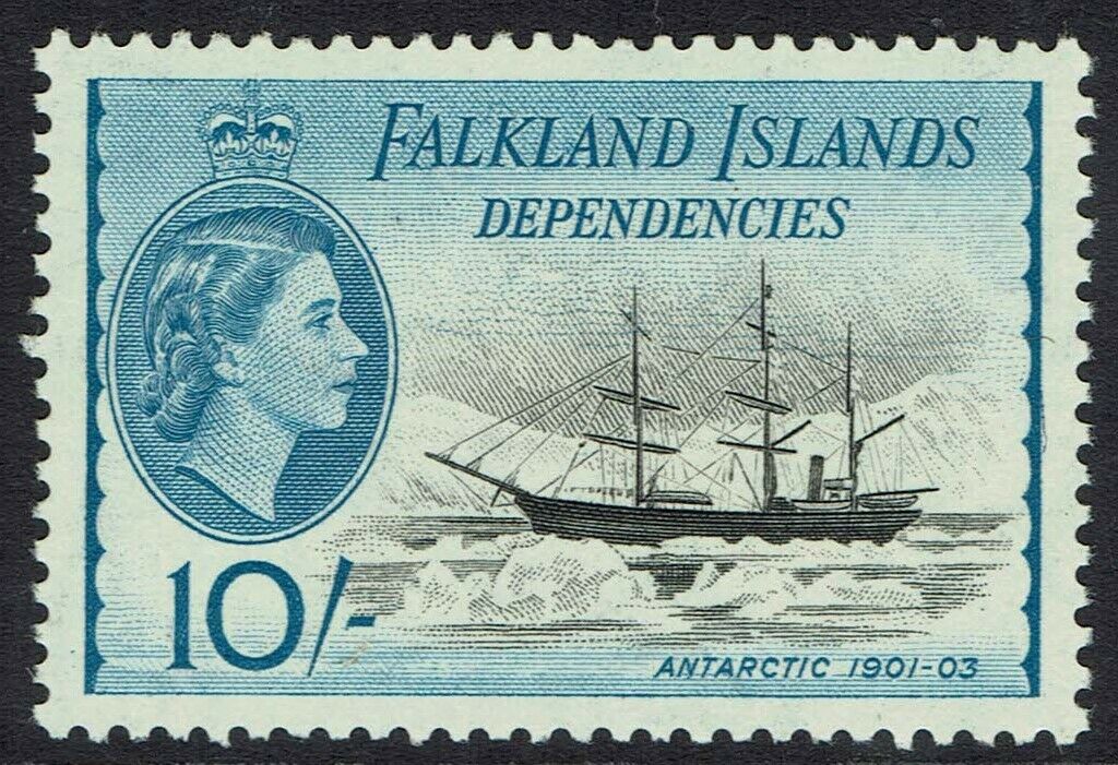 FALKLAND ISLANDS DEPENDENCIES 1954 QEII SHIP 10/- MNH ** / HipStamp