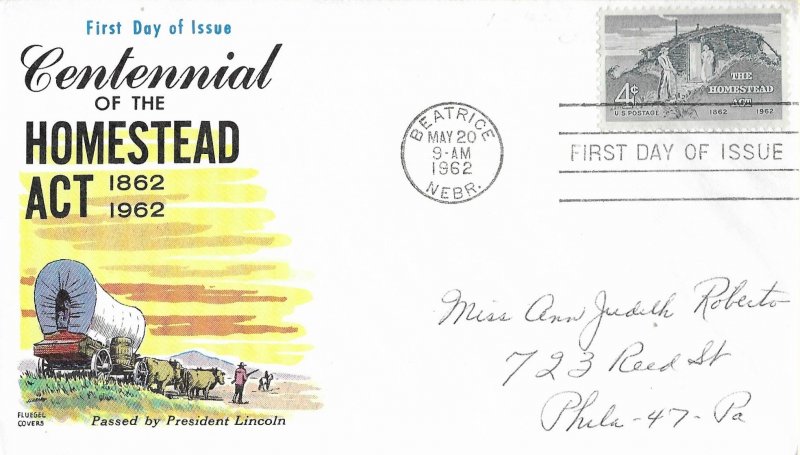 1962 FDC, #1198, 4c Homestead Act, Fluegel Covers | United States ...