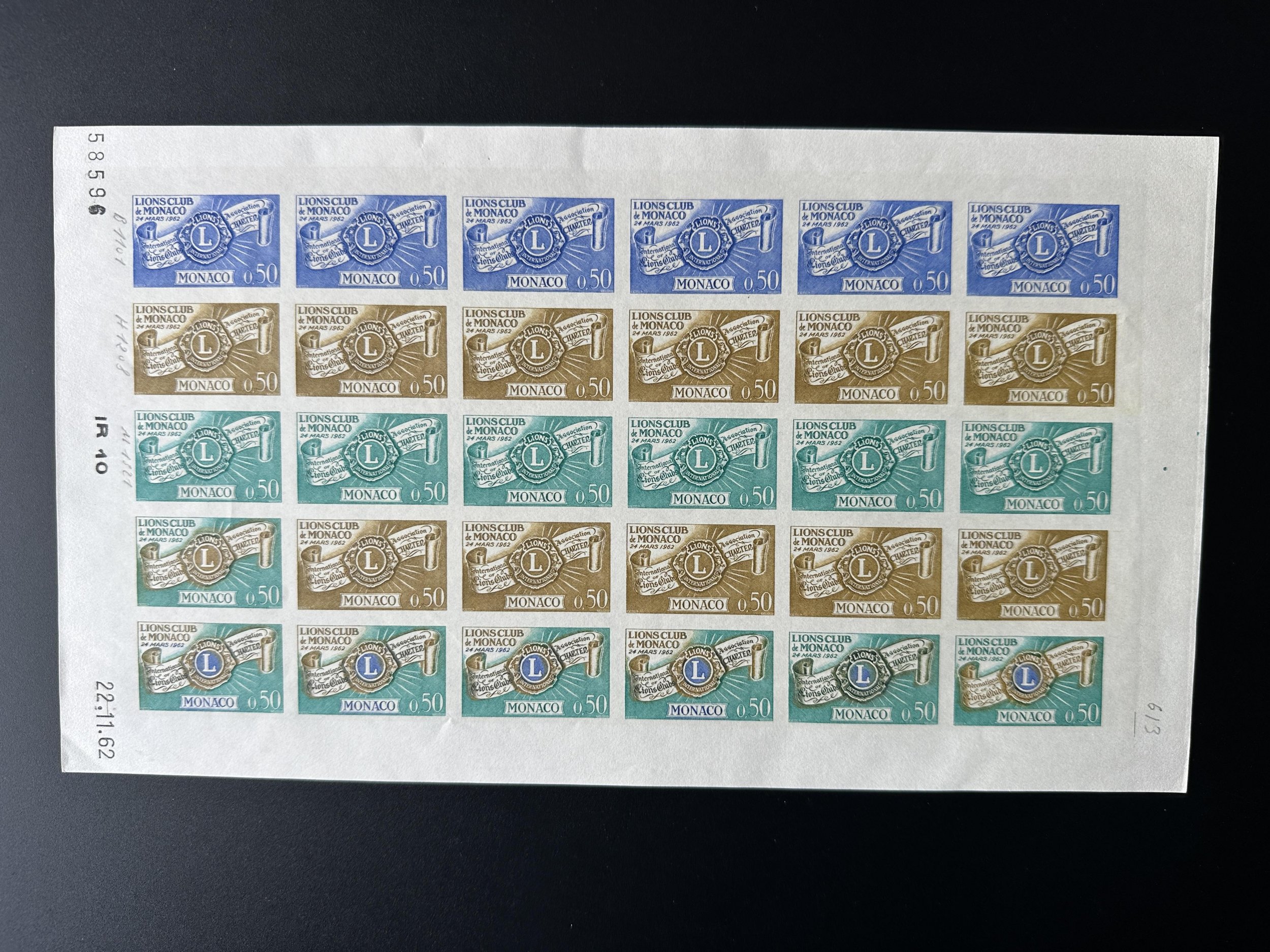 Monaco 1963 YT 613 sheet Color test Lions Club International Community ...