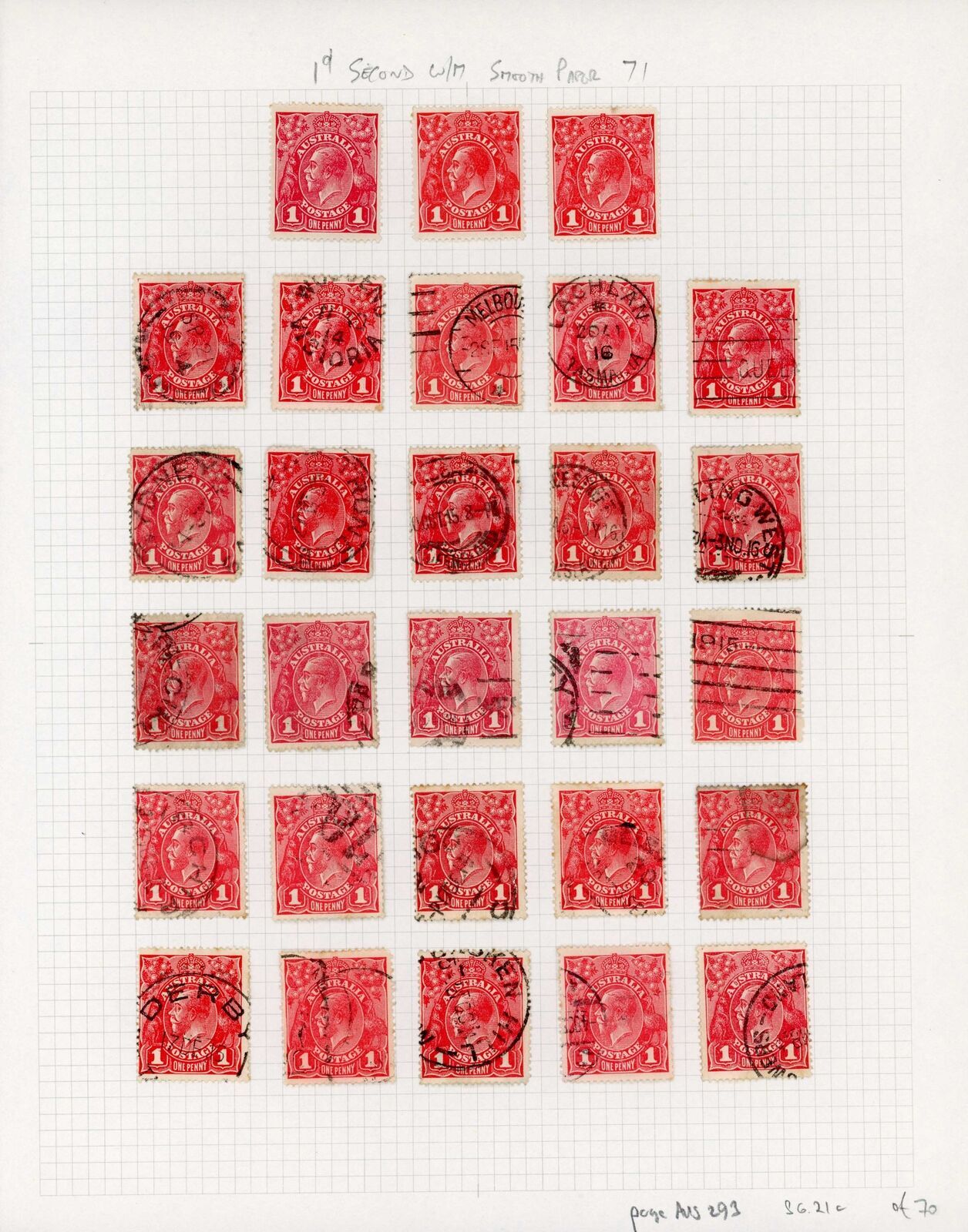 Australia 1914-20 SG 21c 1d carmine-red die I comb perf mint and used ...