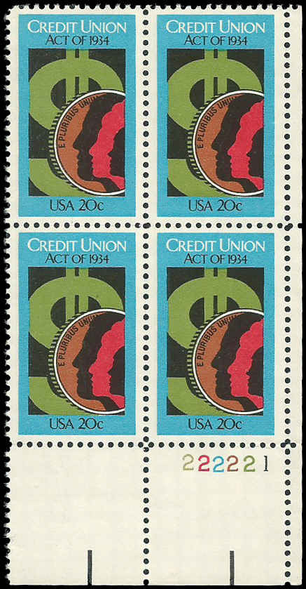 PCBstamps US #2075 PB 80c(4x20c)Credit Union Act, 222221, MNH, (PB-4a ...