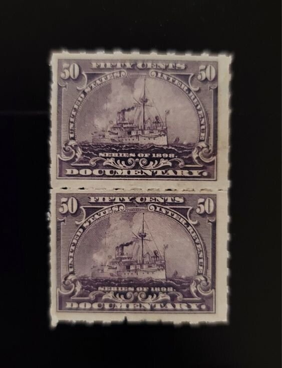 1898 50c U.S. Revenue, Battleship, Documentary, Slate Violet, Pair ...