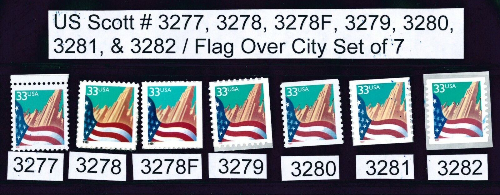 US Scott # 3277, 3278, 3278F, 3279, 3280, 3281, & 3282 / Flag Over City ...